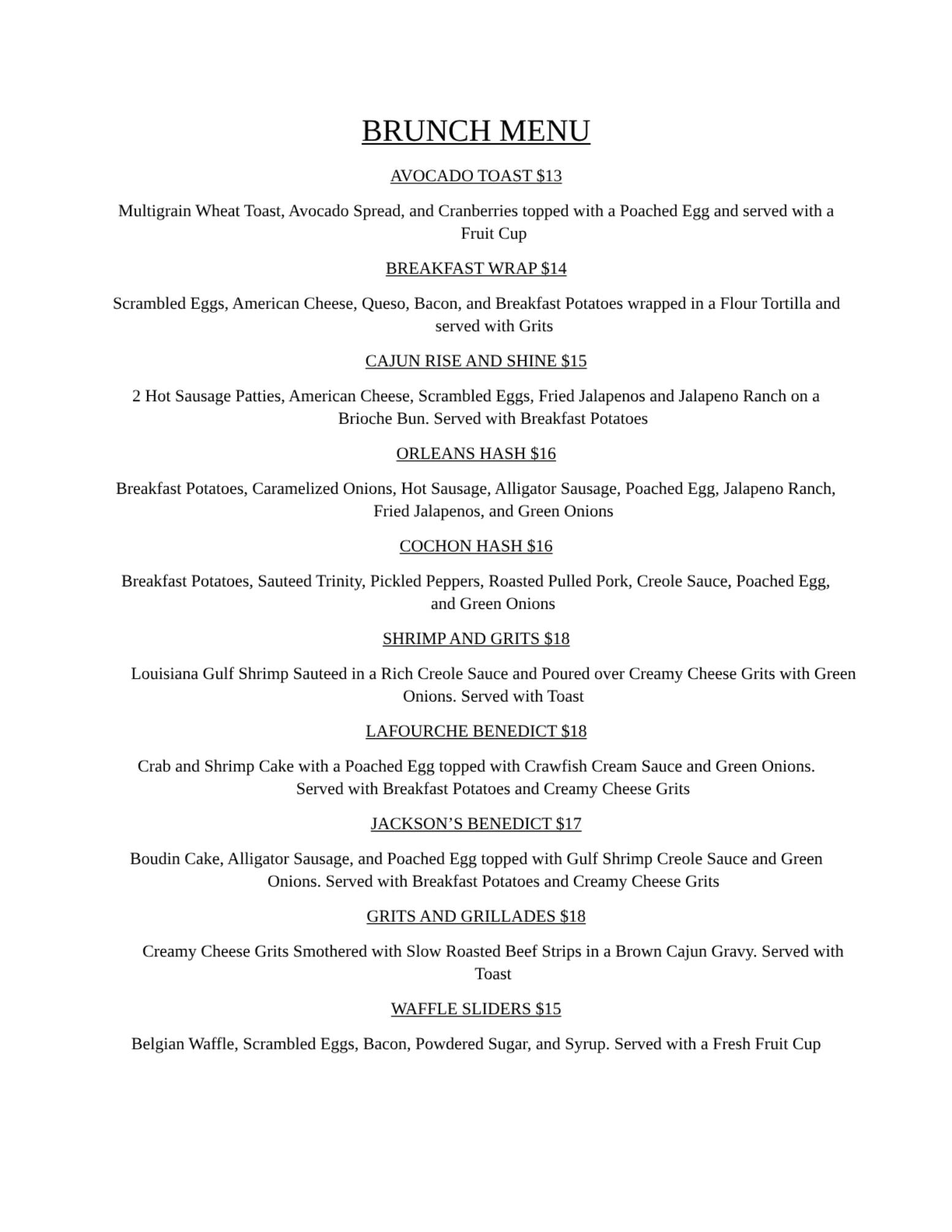 Menus | Parish Grill Restaurant Metairie